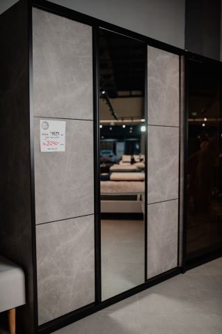 Sliding wardrobe model 'May' + mirror - gray marble - the city furniture