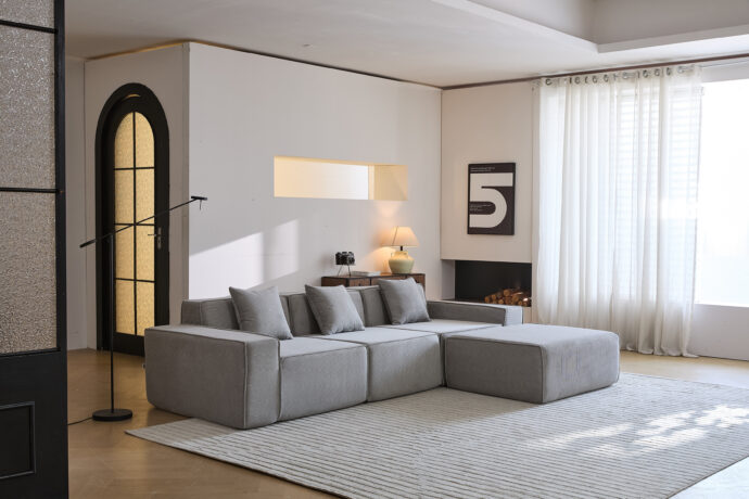 Simba model living room in gray 300 cm + footstool - City Furniture